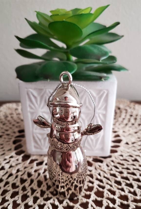 Vintage Snowman Silver Colored Snowman Snowman Ornament Holiday ...