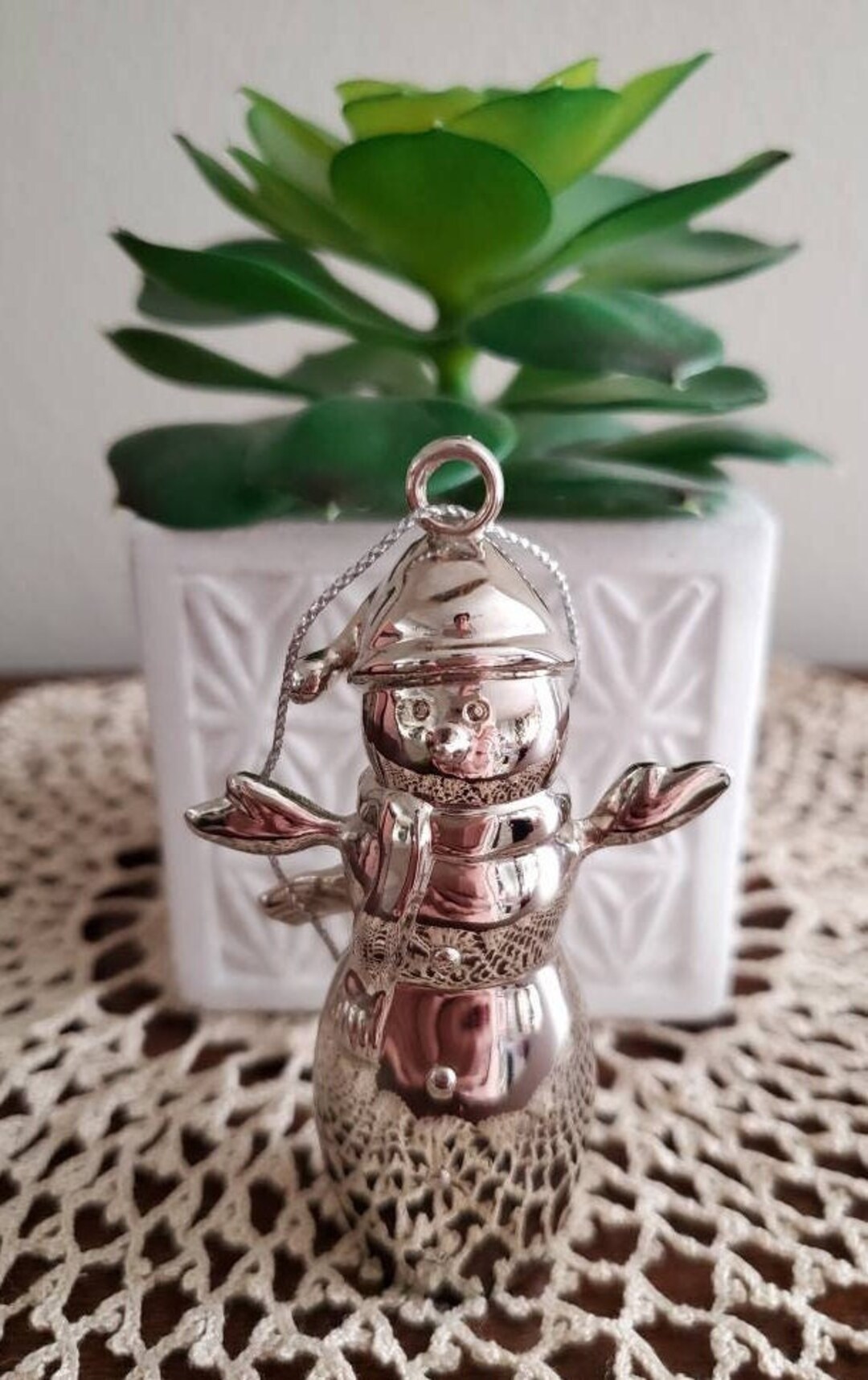 Vintage Snowman Silver Colored Snowman Snowman Ornament Holiday ...