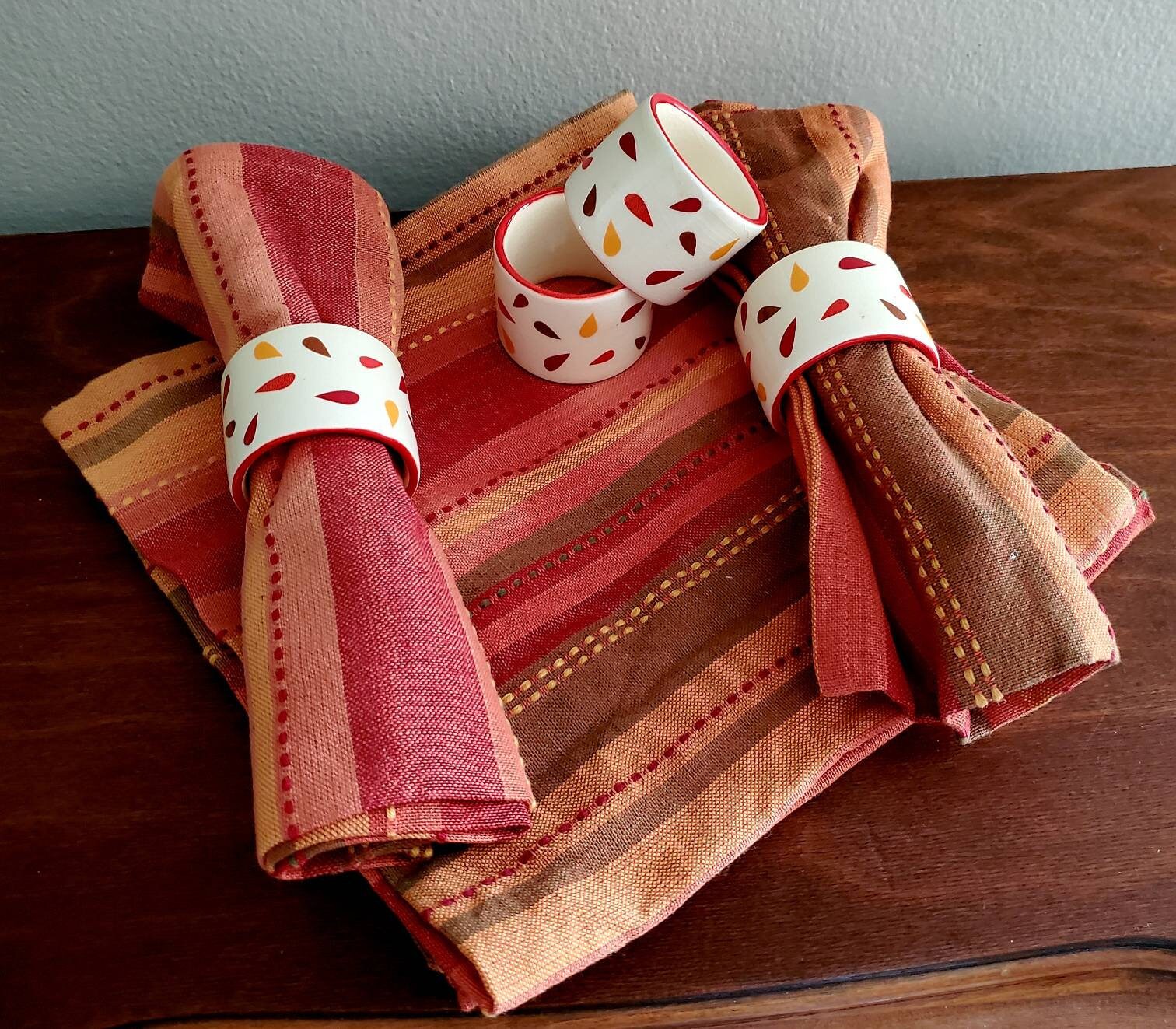Retro Napkin Holders and Napkins Fall Napkins Fall Napkin Rings Autumn ...