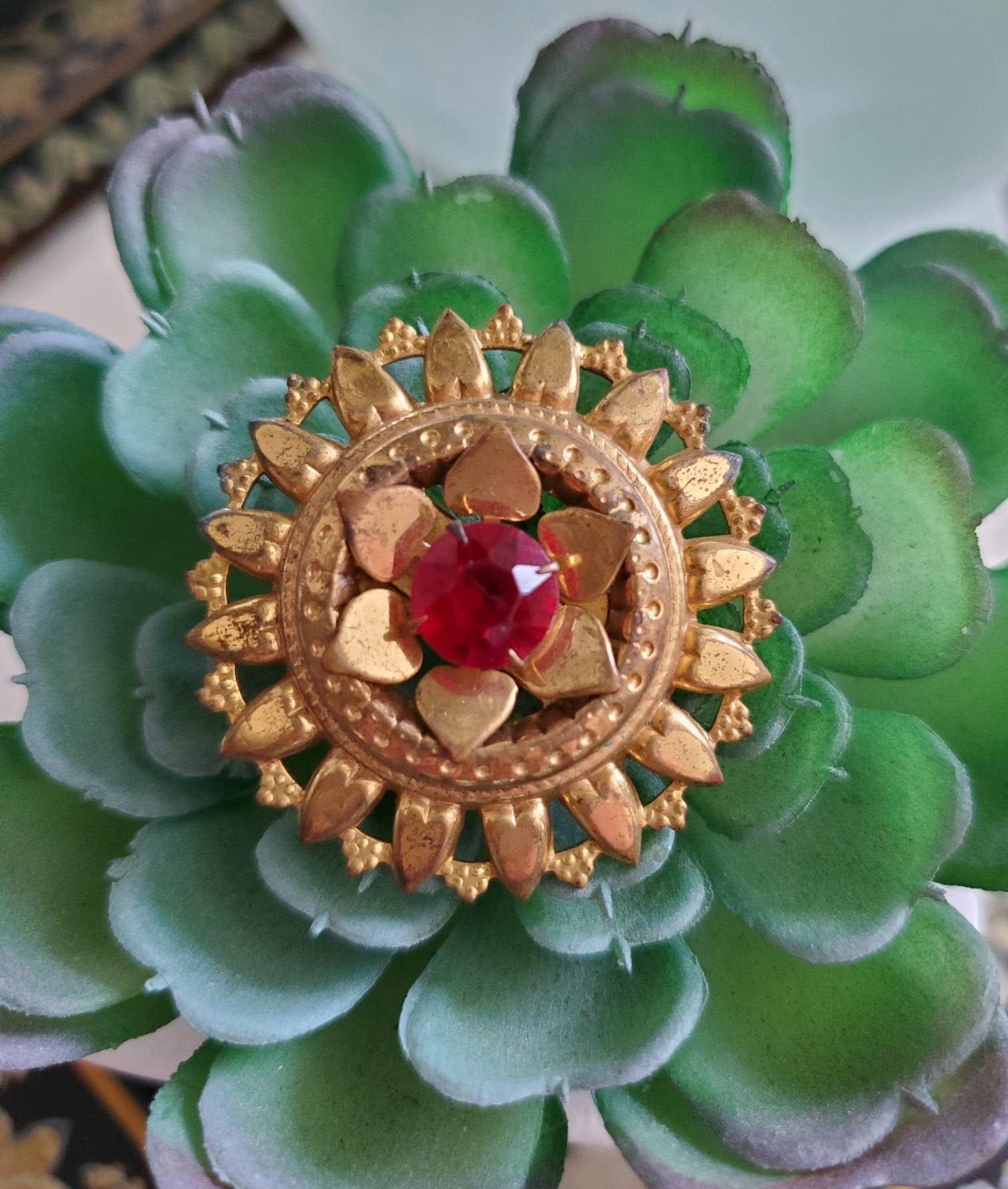 Vintage Red Rhinestone and Gold Brooch Heart Pin With Red Rhinestone ...