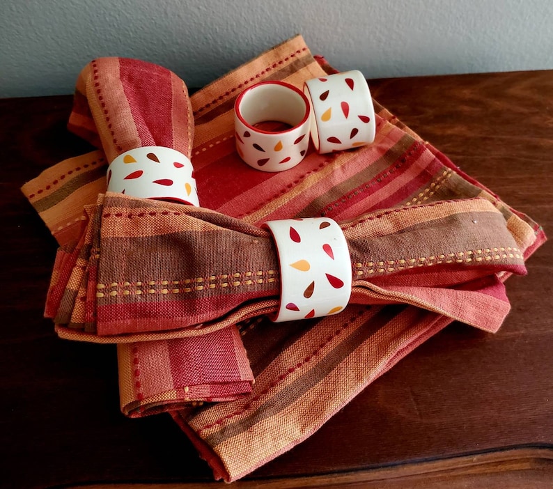 Retro Napkin Holders and Napkins Fall Napkins Fall Napkin Rings Autumn ...