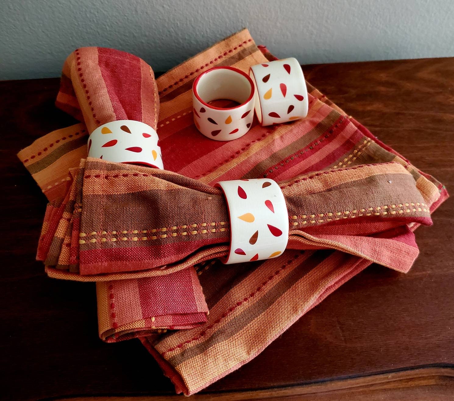 Retro Napkin Holders and Napkins Fall Napkins Fall Napkin Rings Autumn ...