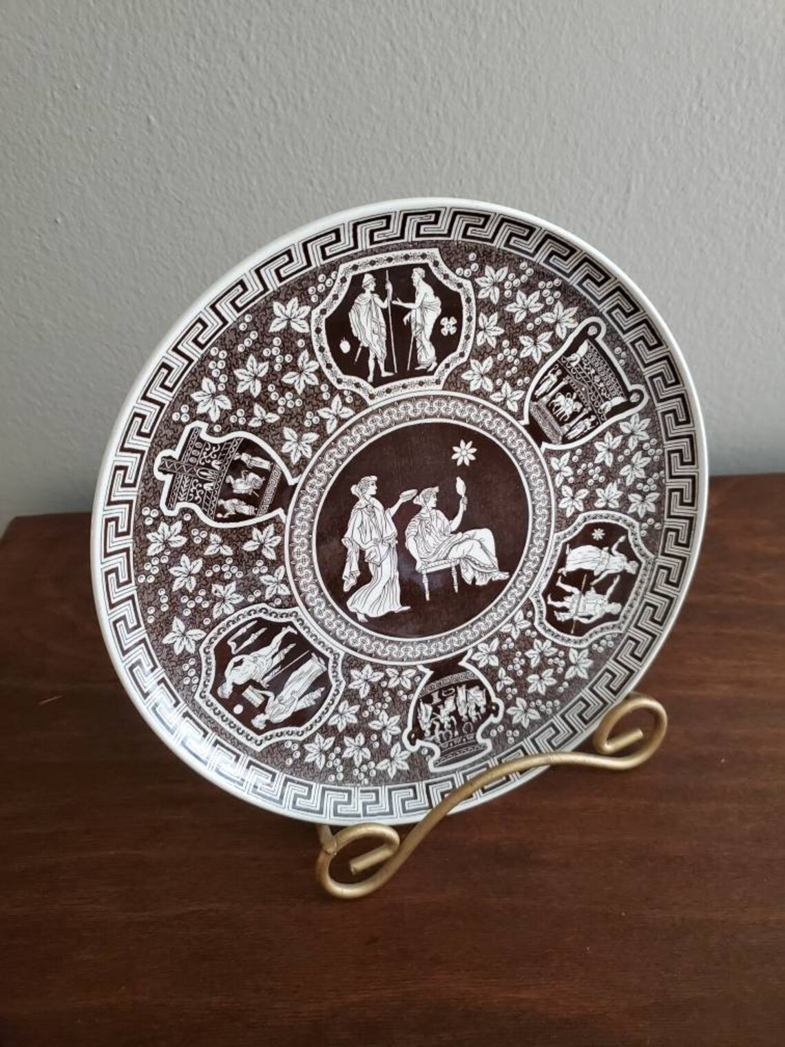 Spode Salad Plate Brown Greek Key & People salad Plate - Etsy