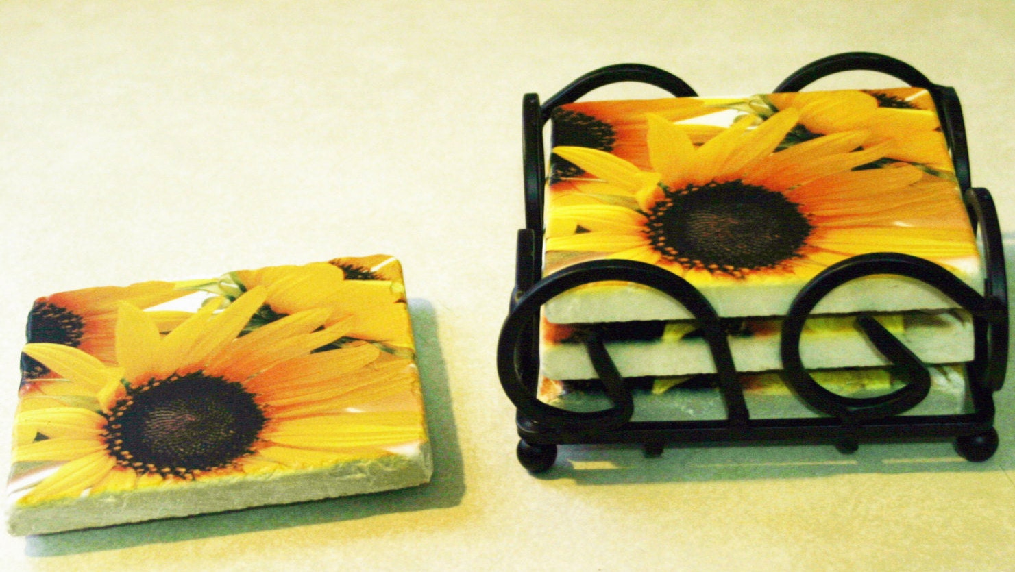 Beautiful Marble Sunflower Coasters - Etsy