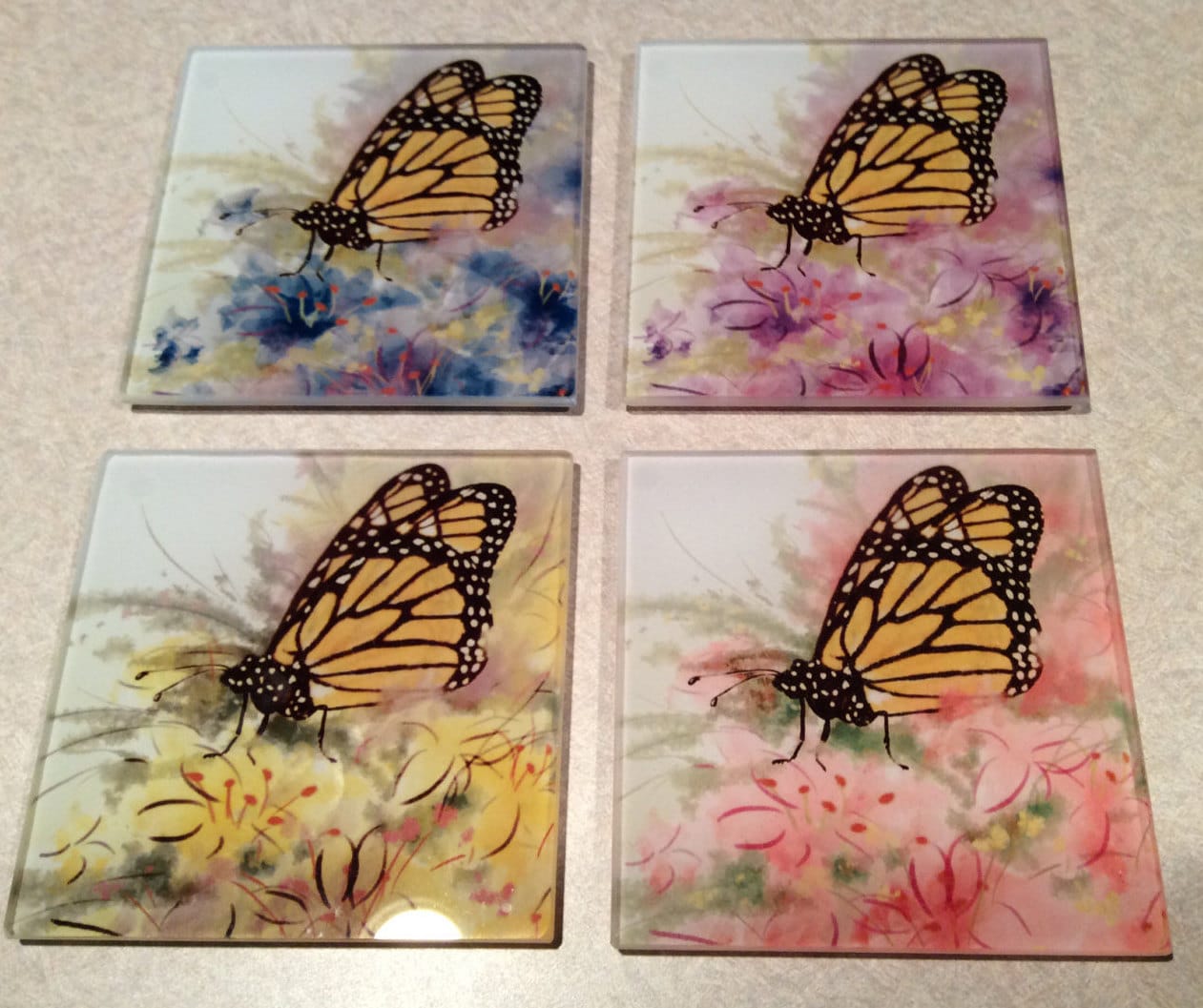 Beautiful Glass Butterfly Coaster Set in 4 Gorgeous Colors and Coaster ...