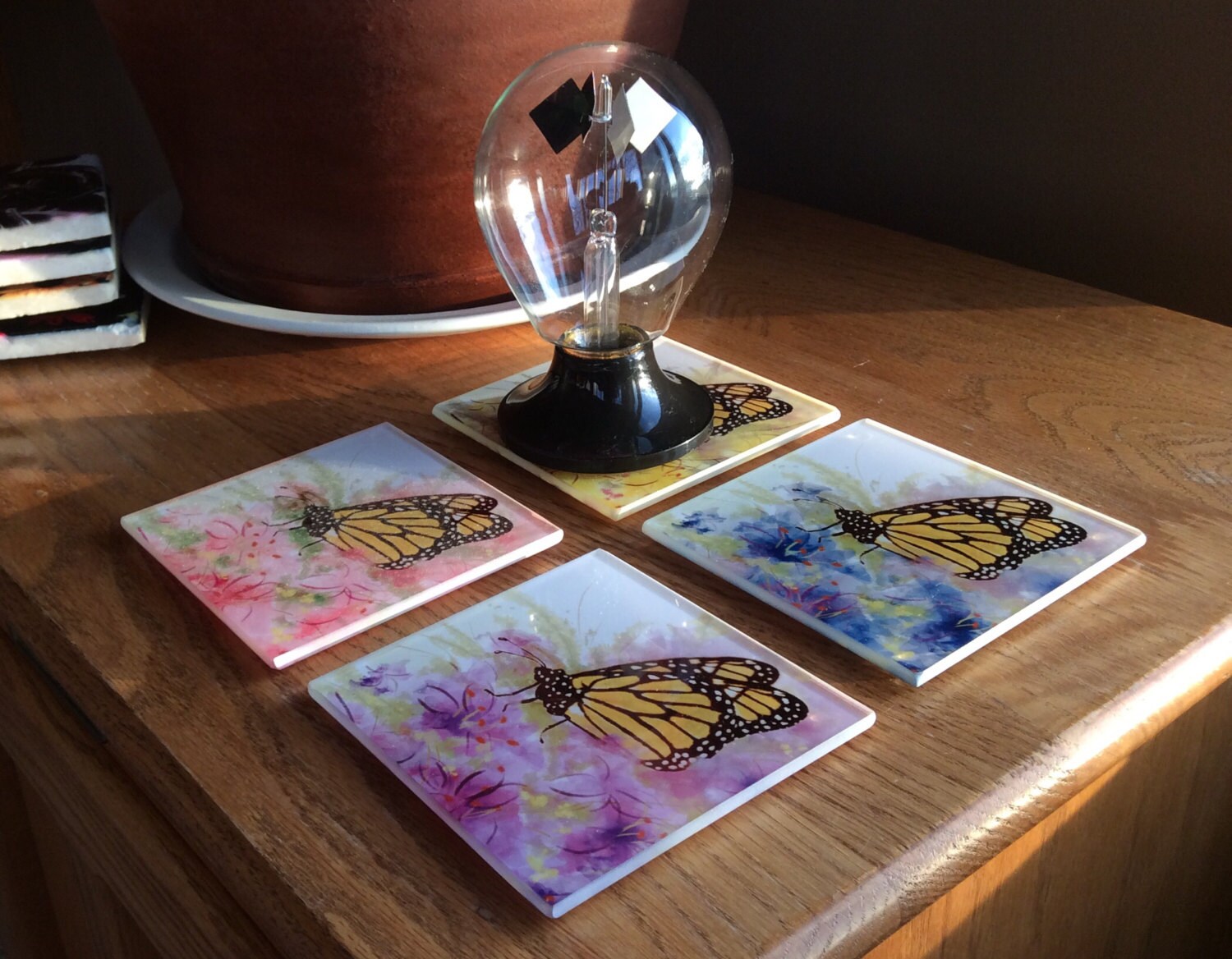 Beautiful Glass Butterfly Coaster Set in 4 Gorgeous Colors and Coaster ...