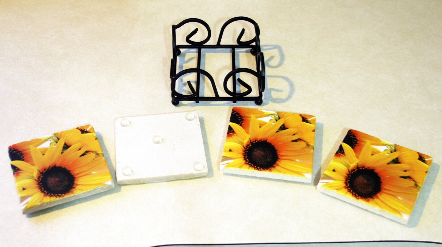 Sunflower Marble Coasters, Set of 4, Bright Floral Design - Etsy