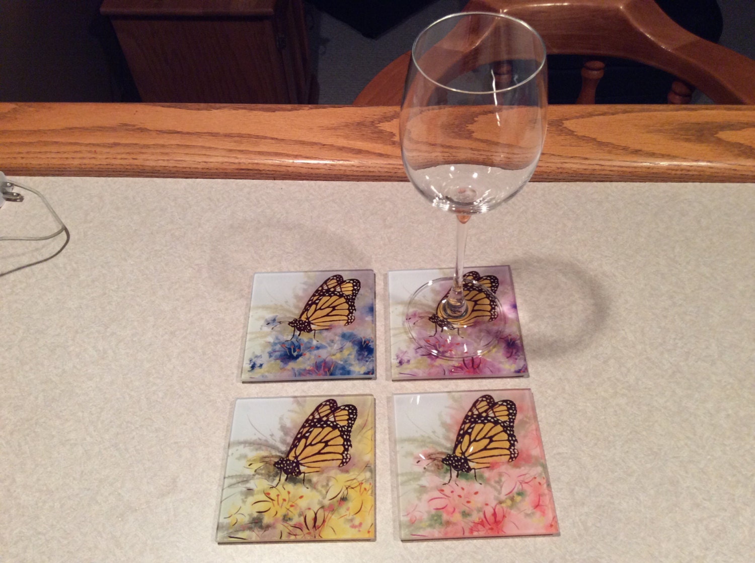 Beautiful Glass Butterfly Coaster Set in 4 Gorgeous Colors and Coaster ...