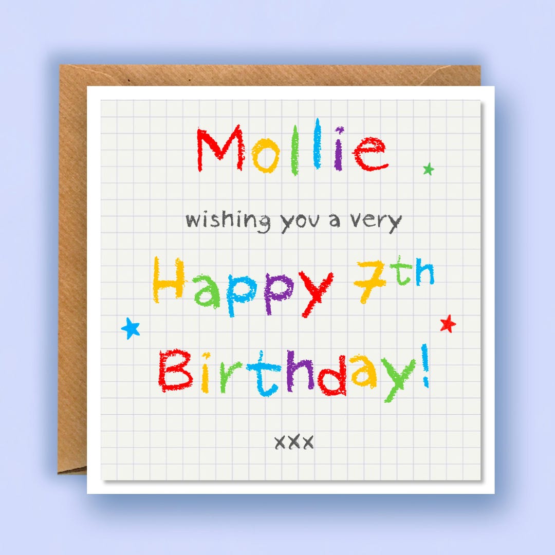 Personalised Crayon 7th Birthday Card, Nephew 7th Birthday, Niece 7th ...