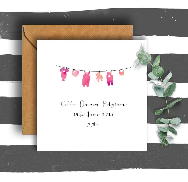 Personalised Washing Line Baby Card, New Baby Card, Baby Girl Card ...