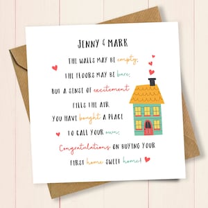 Personalised First Home Poem Card, New House Card, Moving House Card ...