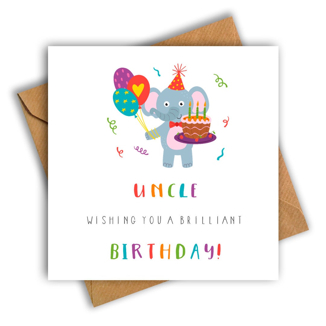 Elephant Uncle Birthday Card, Uncle Card, Uncle Birthday Card, Card for ...