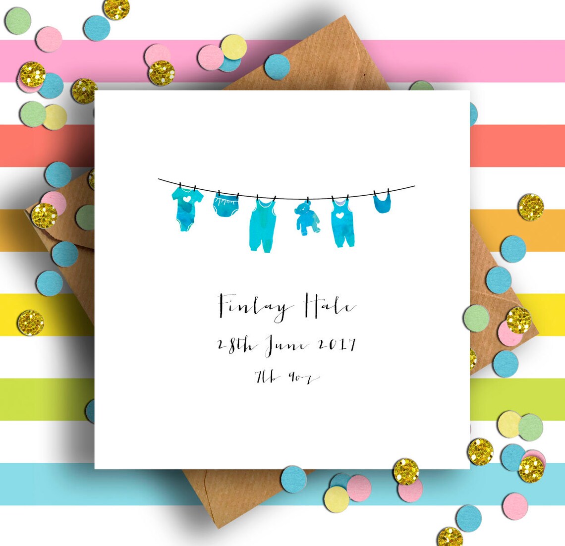 Personalised Washing Line Baby Card, New Baby Card, Baby Girl Card ...