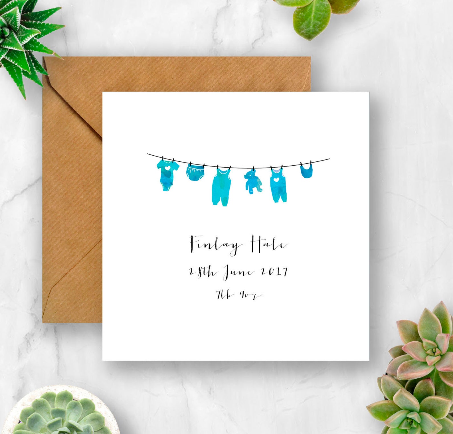 Personalised Washing Line Baby Card, New Baby Card, Baby Girl Card ...