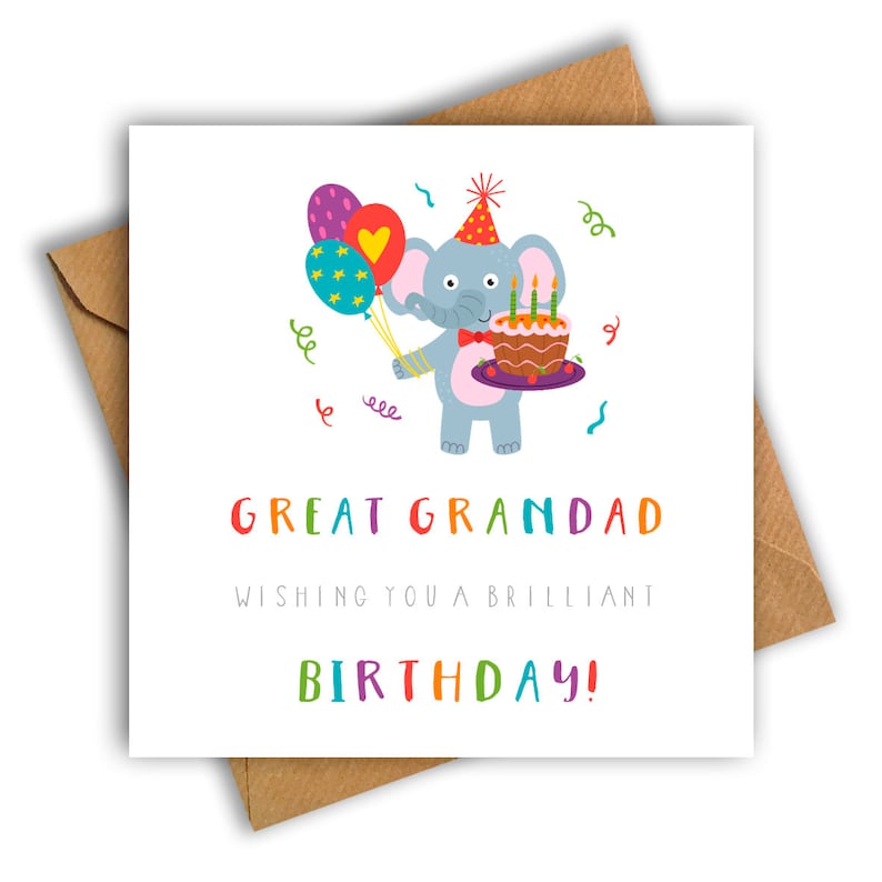 Elephant Great Grandad Birthday Card, Great Papa Card, Great Grandpa ...