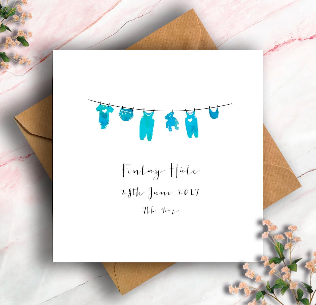 Personalised Washing Line Baby Card, New Baby Card, Baby Girl Card ...