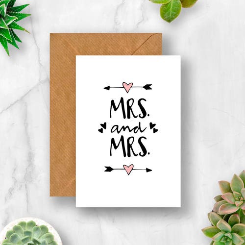 Mrs And Mrs Arrow Hearts Wedding Card Mrs And Mrs Card Lesbian Etsy