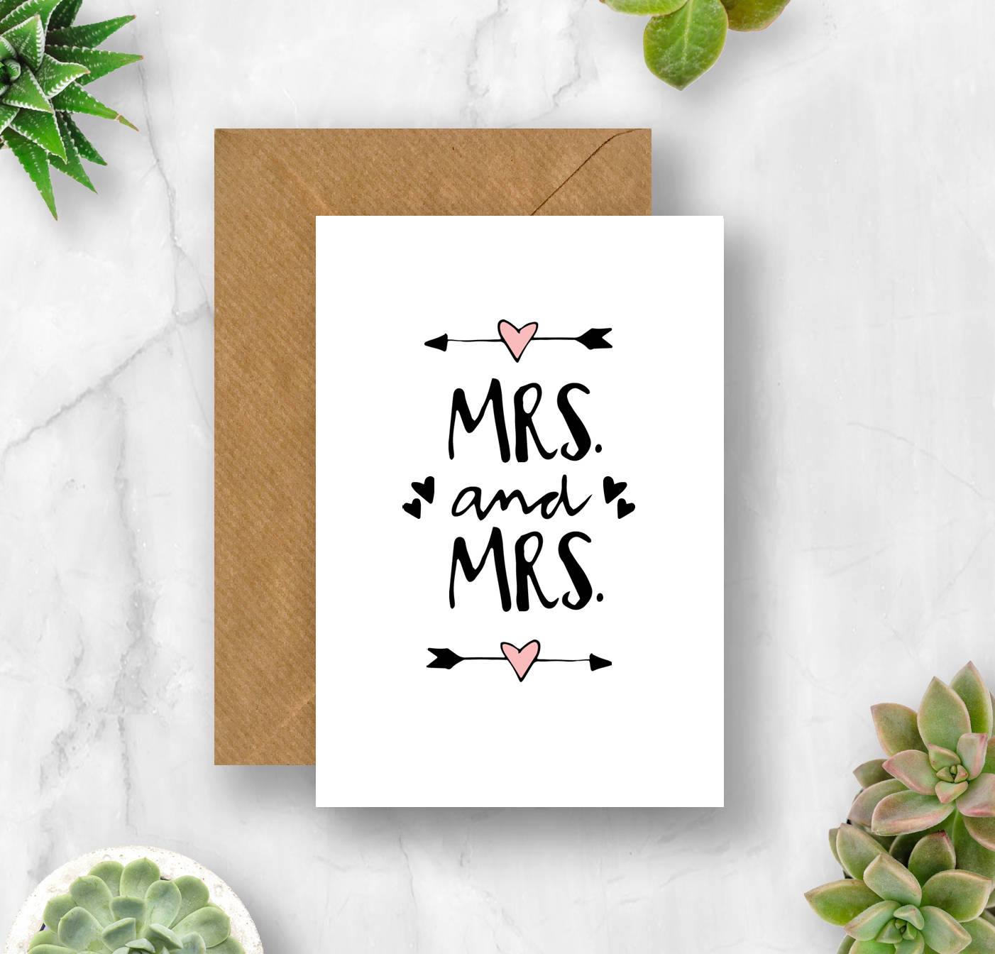 Mrs & Mrs Arrow Hearts Wedding Card Mrs and Mrs Card Lesbian | Etsy UK