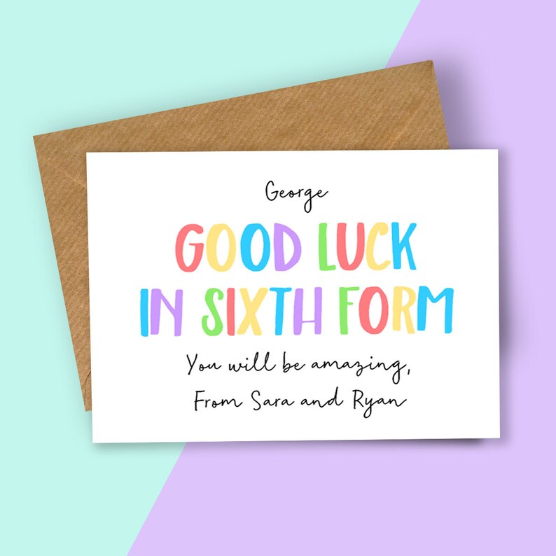 Personalised Rainbow Letters Good Luck in Sixth Form Card, First Day ...