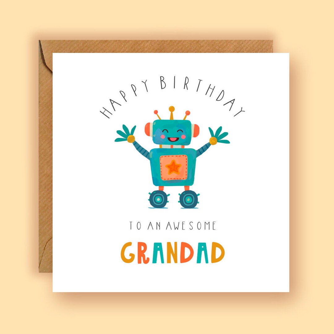 Grandpa Robot Birthday Card, Grandad Card, Papa Birthday Card, Card for ...