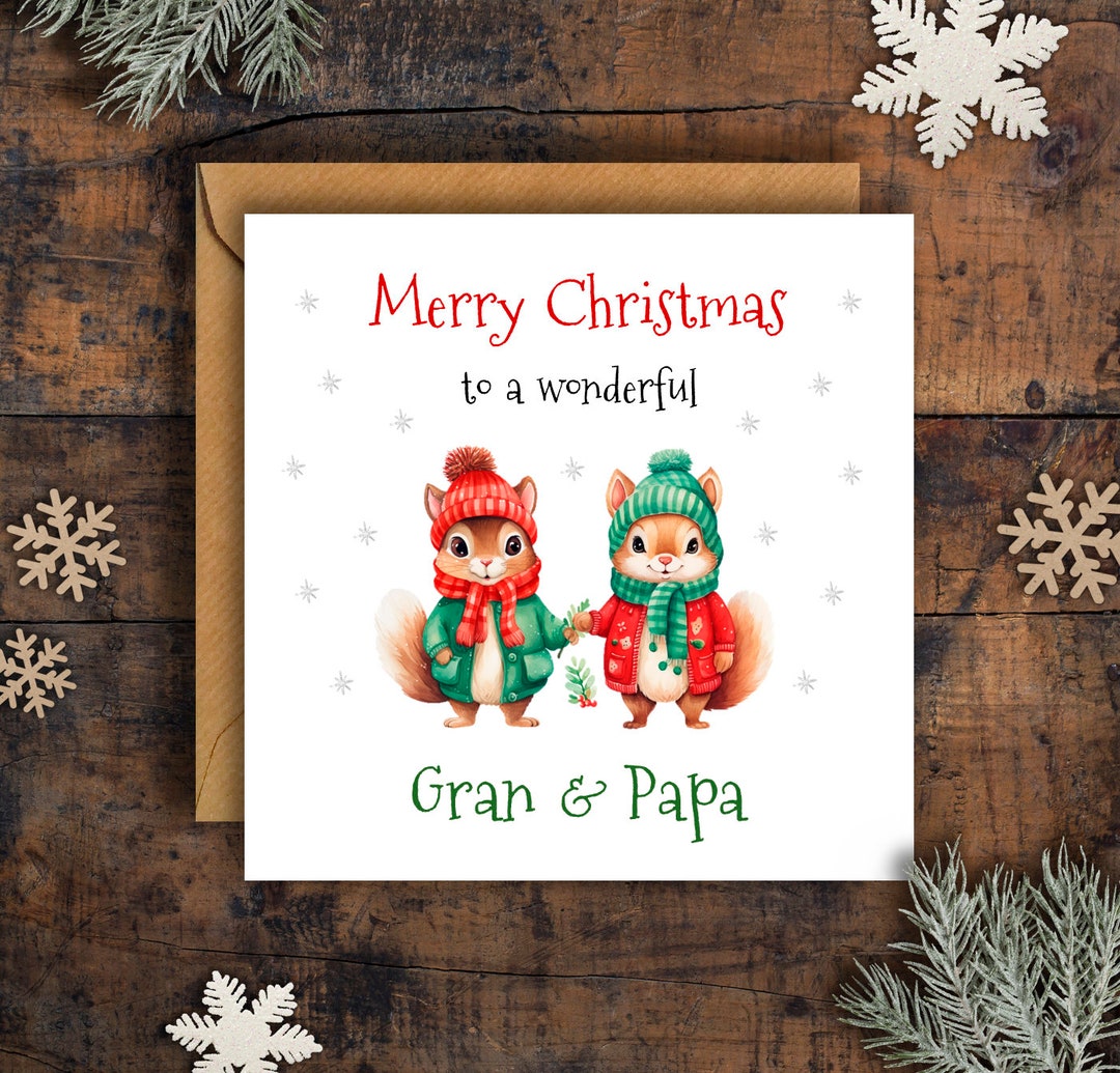 Gran & Papa Squirrel Christmas Card Granny and Grandpa Xmas - Etsy