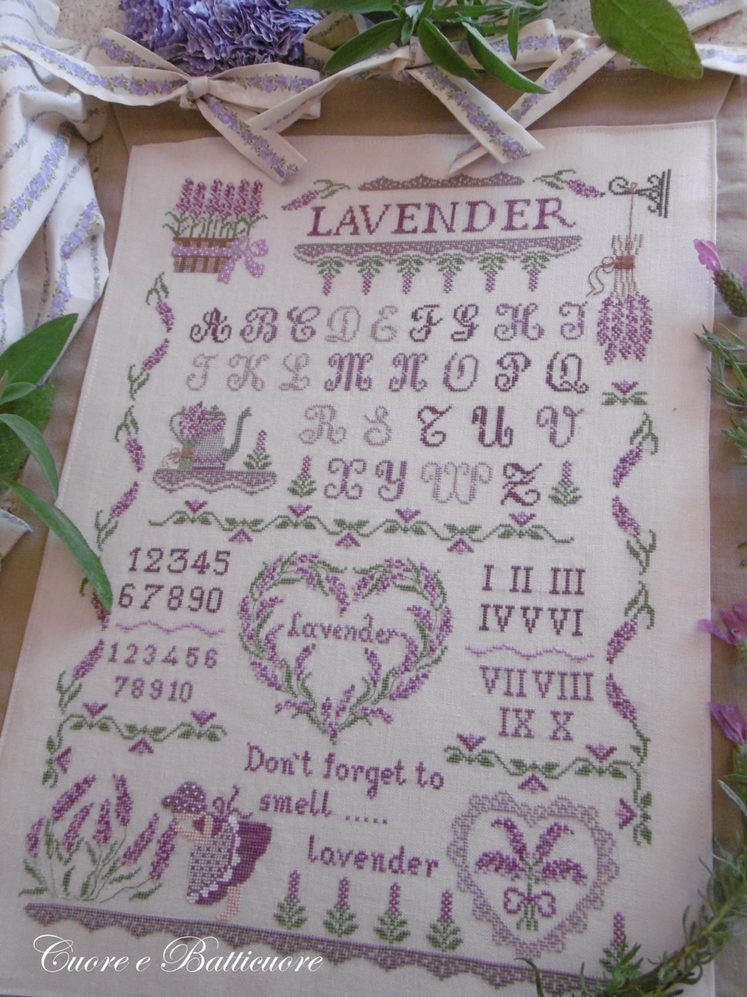 Chart Lavender Sampler (including Inscription in English, Italian and ...