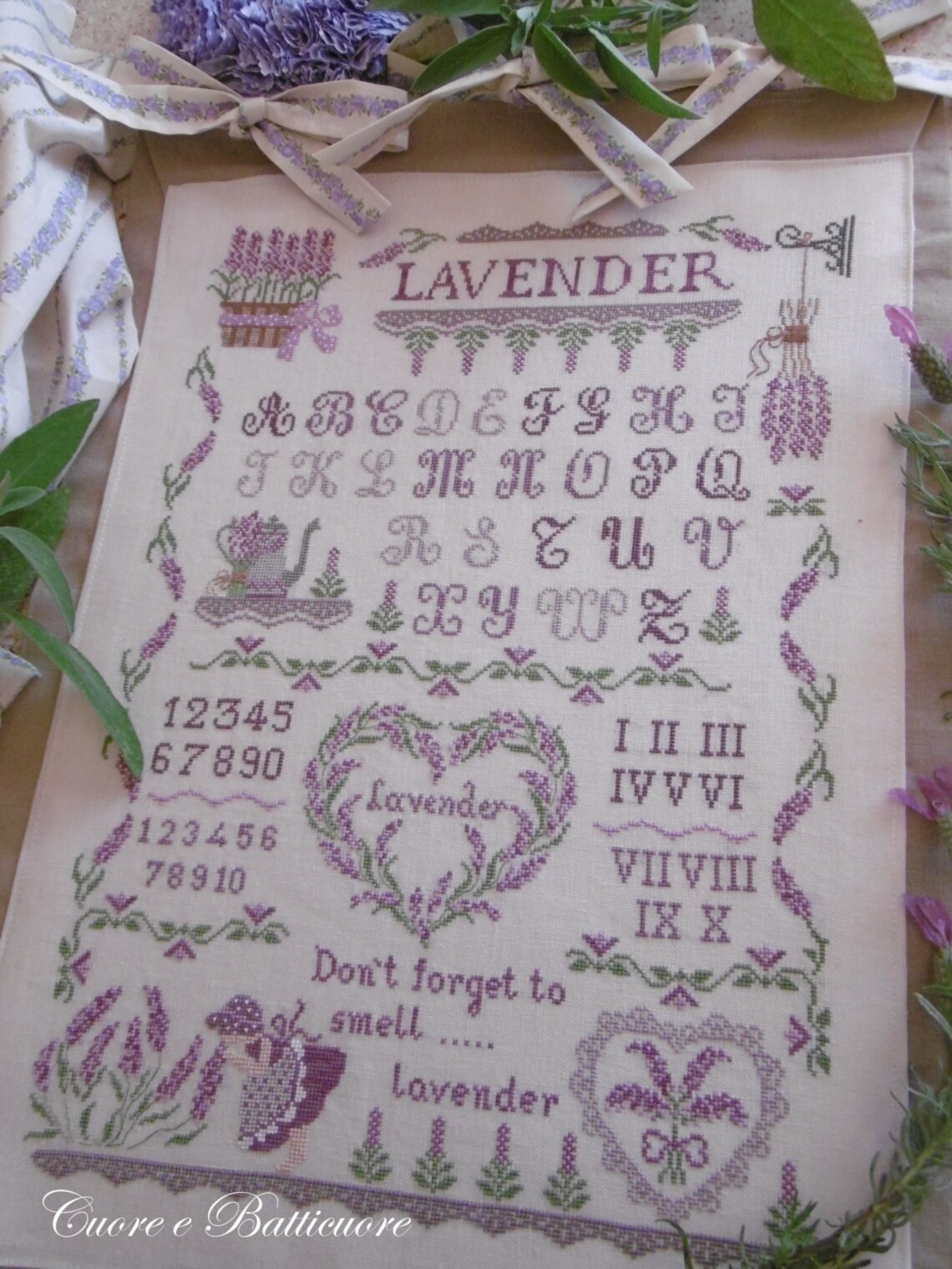Chart Lavender Sampler (including Inscription in English, Italian and ...