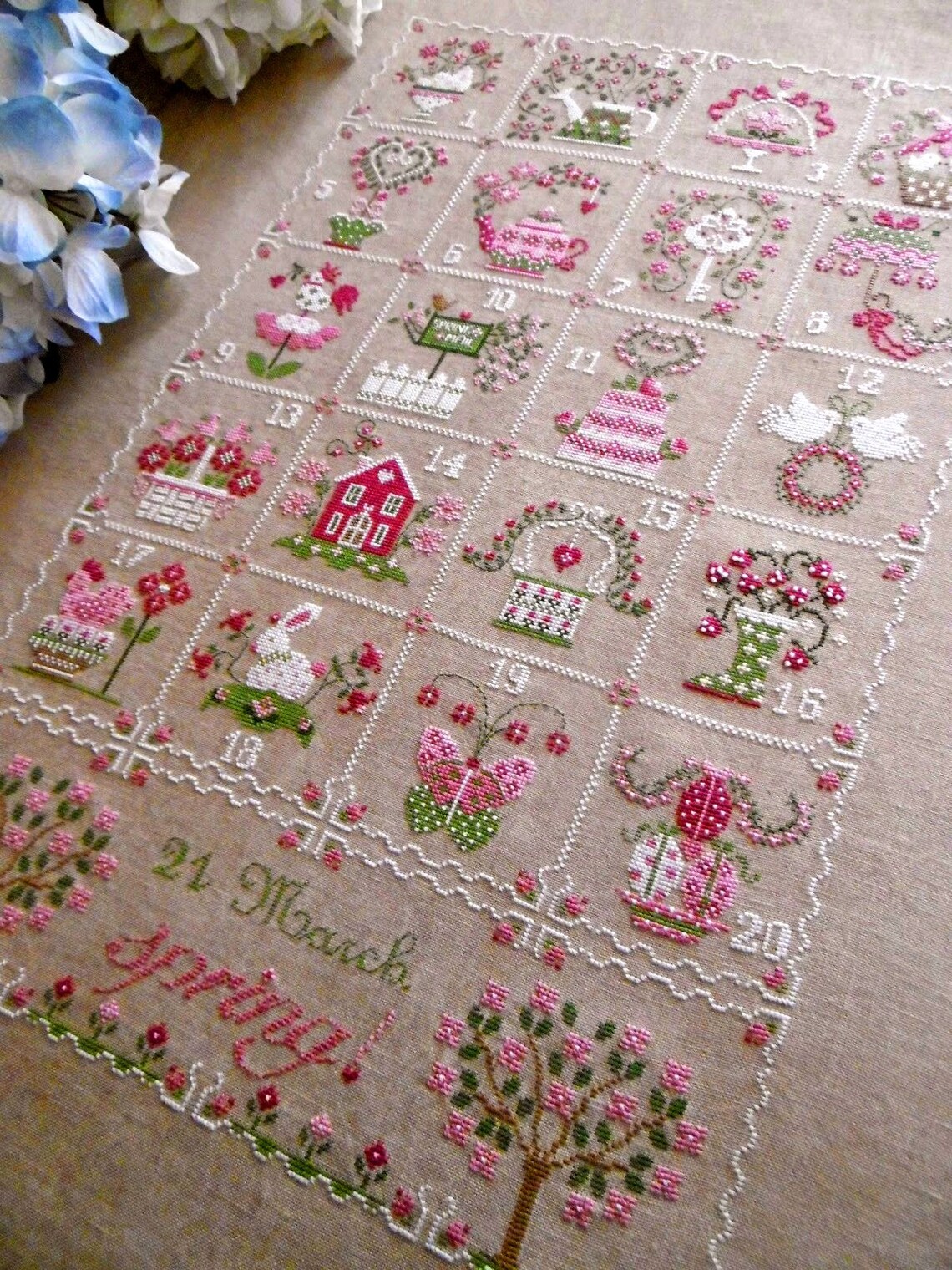 Chart Shabby Spring Calendar (including Inscription in English, French ...