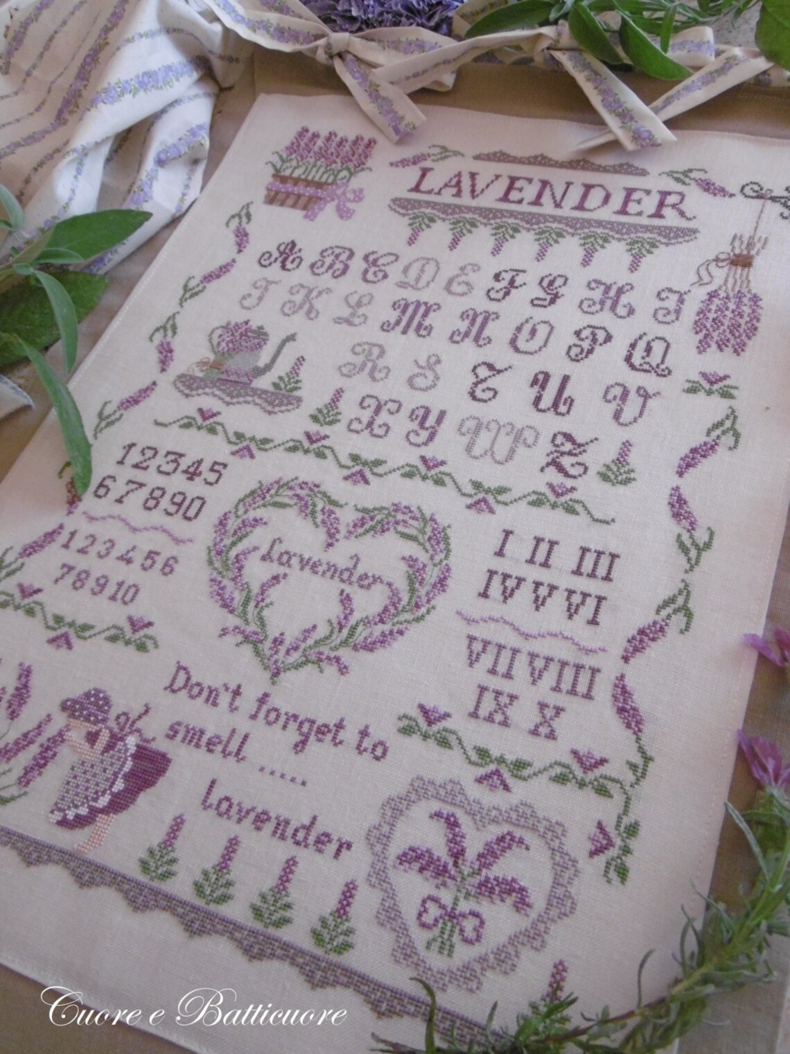 Chart Lavender Sampler (including Inscription in English, Italian and ...