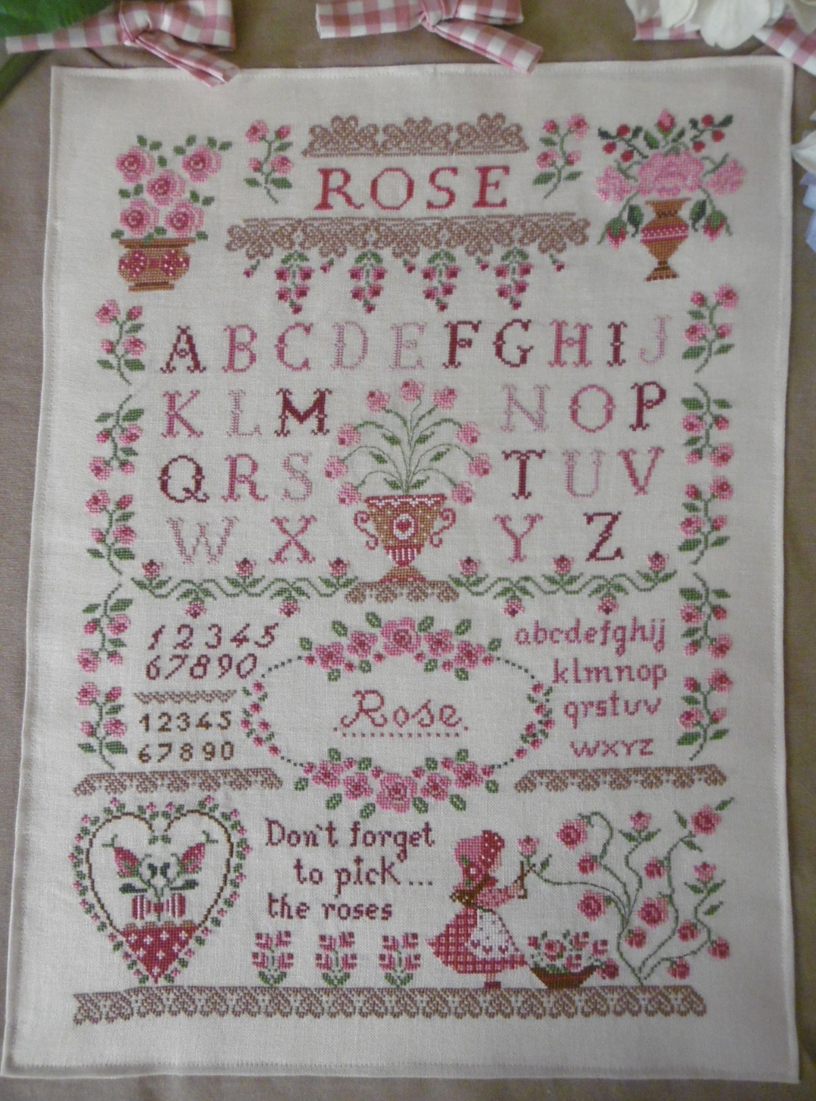 Chart Rose Sampler including Inscription in English Italian - Etsy