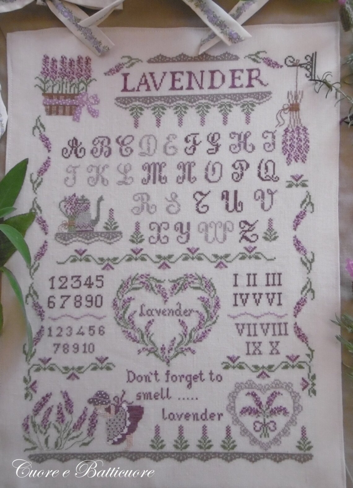 Chart Lavender Sampler (including Inscription in English, Italian and ...
