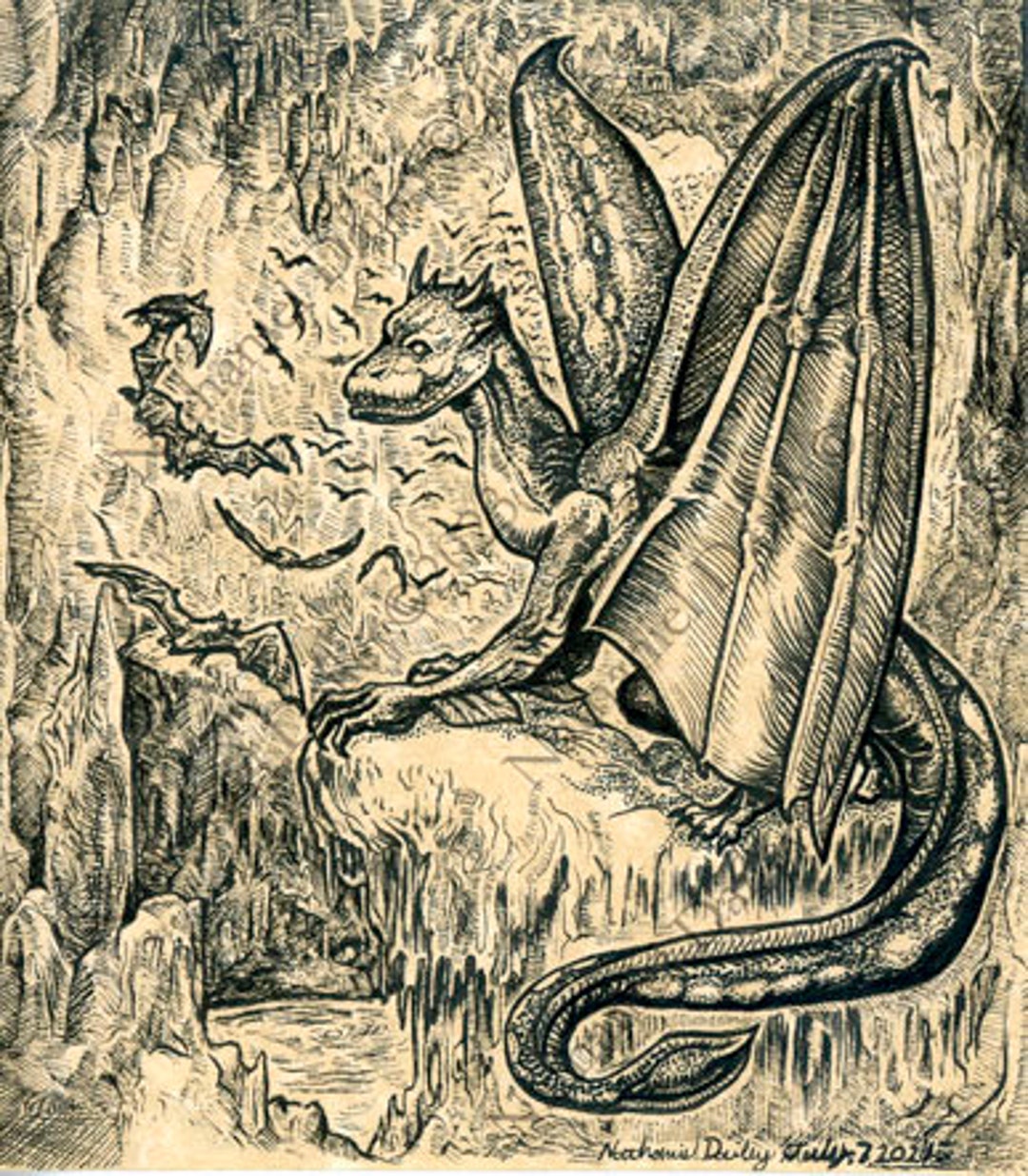 Original Dragon Art Amphibious Cave Dragon Ink Drawing by - Etsy Australia