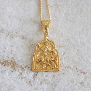 24K Vermeil Ancient Greek Byzantine St. George & Dragon Amulet Necklace ...