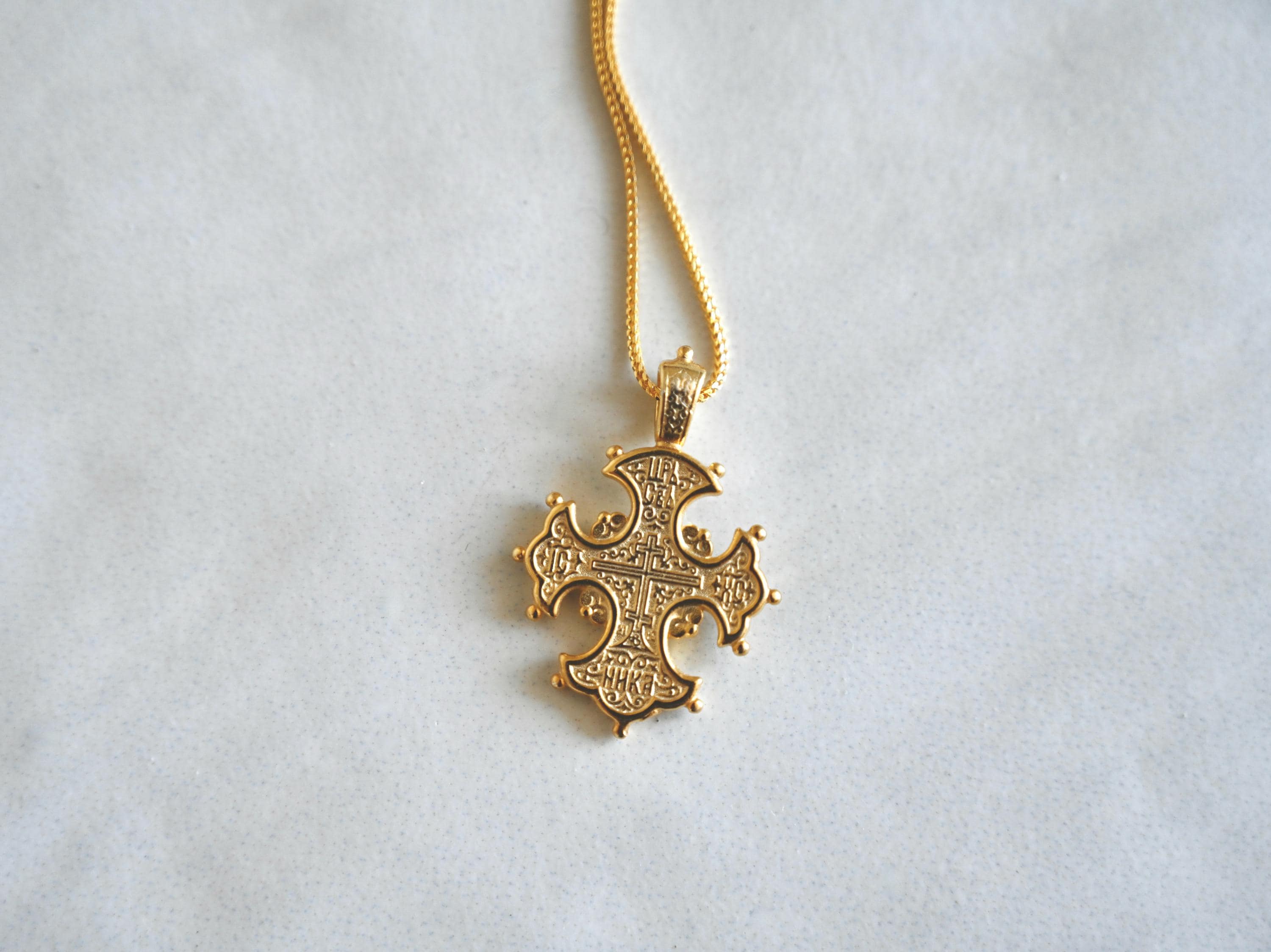 24K Gold Vermeil Ancient Greek Byzantine Style Cross Necklace - Made in ...