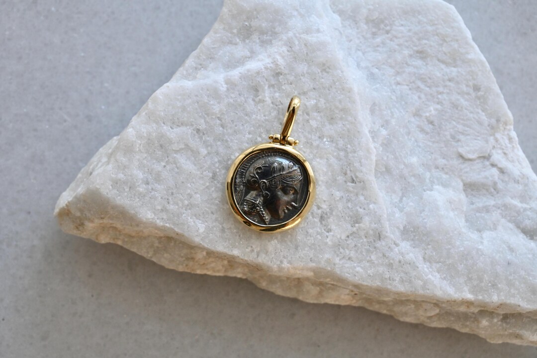 MADE to ORDER - 14K Gold and Oxidized Silver Athena & Owl Ancient Coin ...