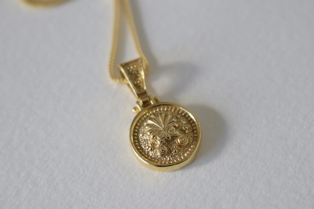 Vermeil Gold Ancient Greek ANTHEMION Coin Medallion Necklace - Made in ...