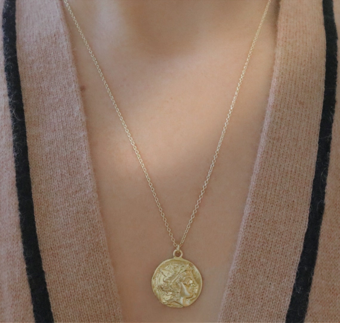 Ancient Greek Warrior Goddess ATHENA & Lion Medallion Coin Necklace - Etsy