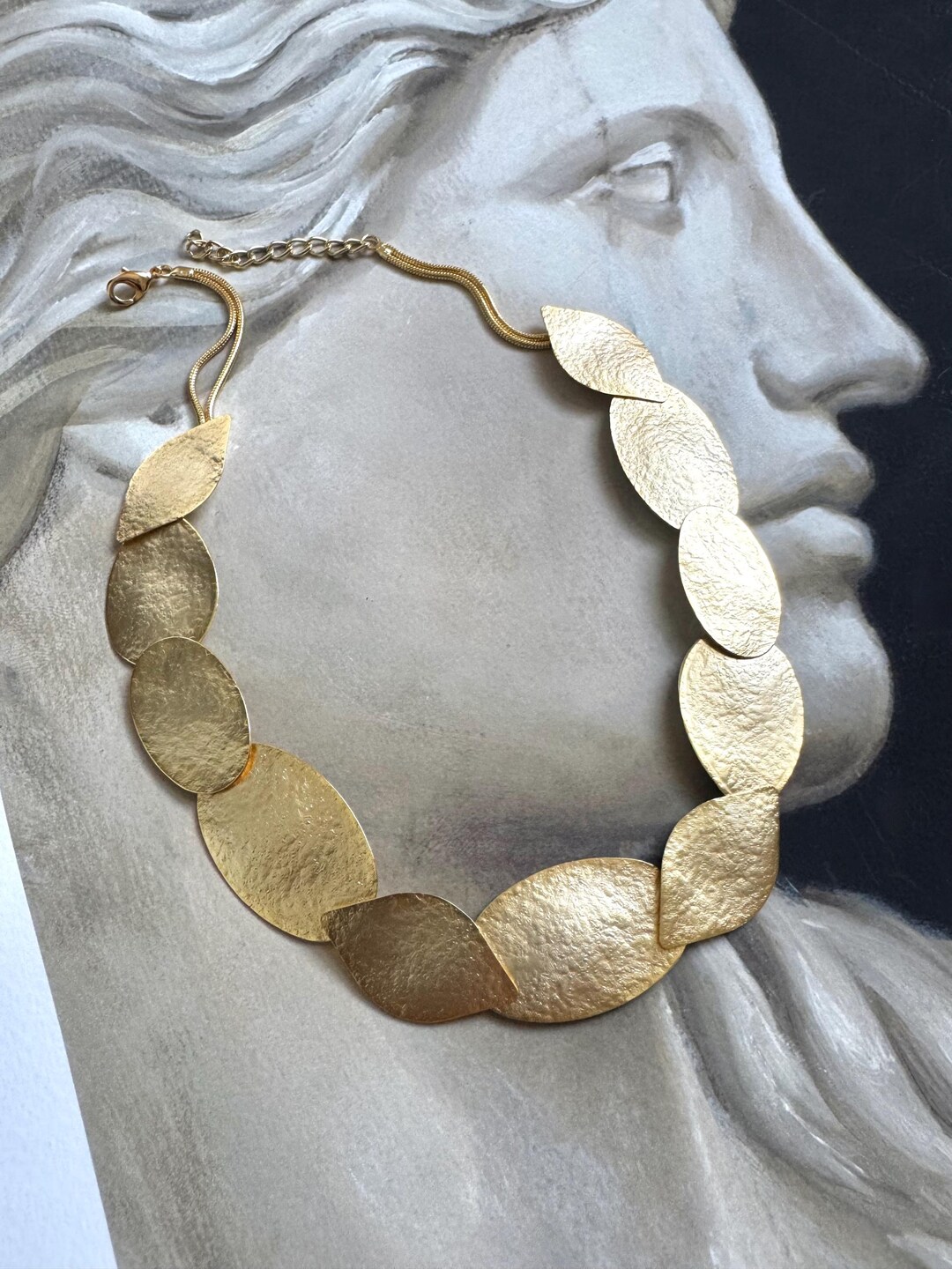 Ancient Greek Goddess Hammered 22K Gold Abstract Choker HERA Necklace ...