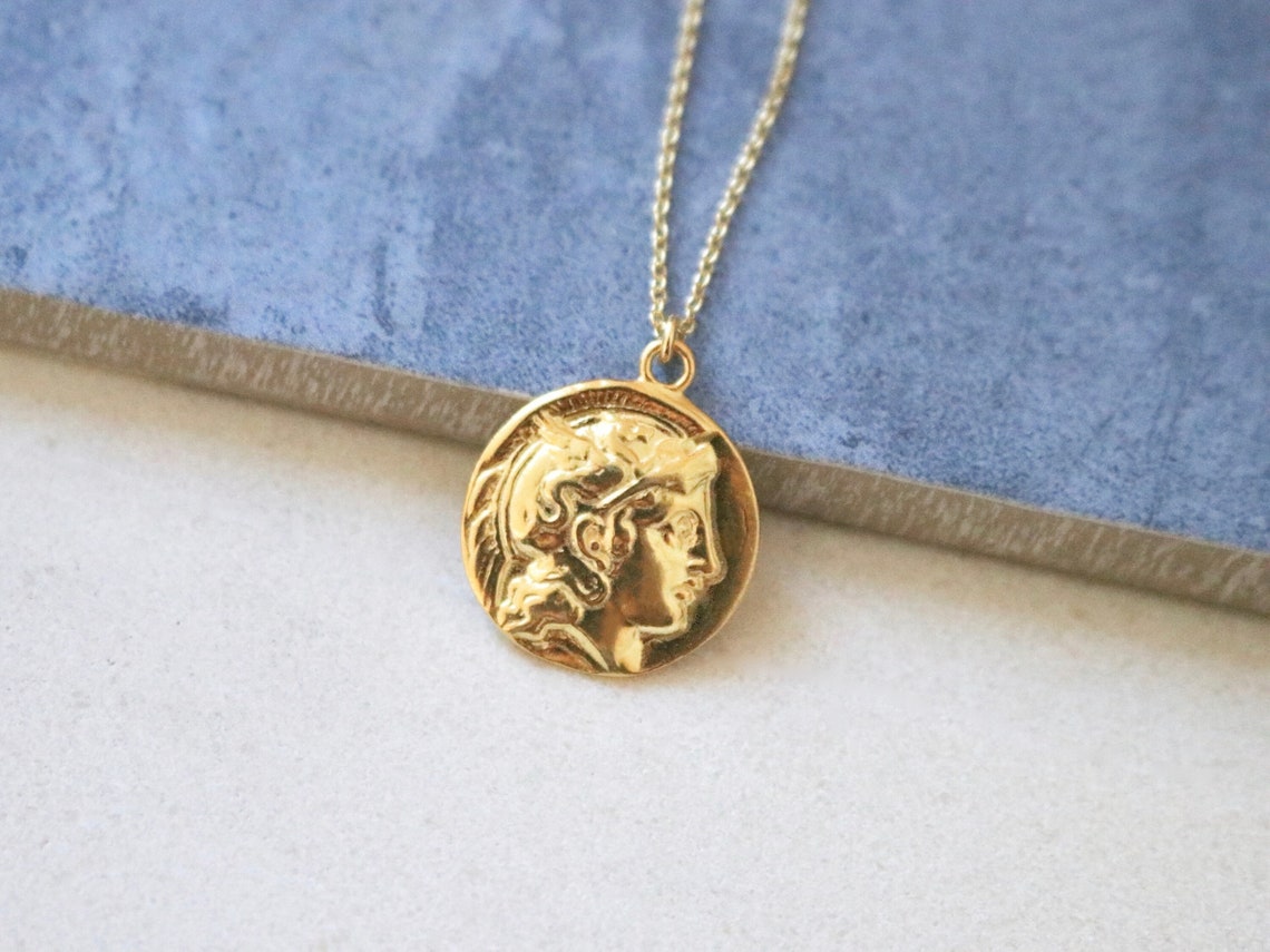 Ancient Greek Warrior Goddess ATHENA & Lion Medallion Coin Necklace - Etsy