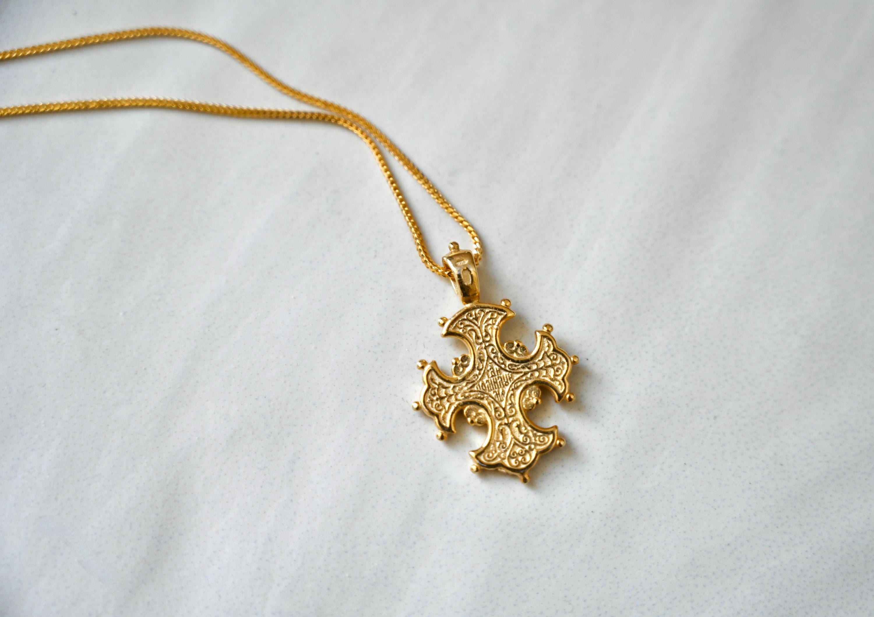 24K Gold Vermeil Ancient Greek Byzantine Style Cross Necklace - Made in ...
