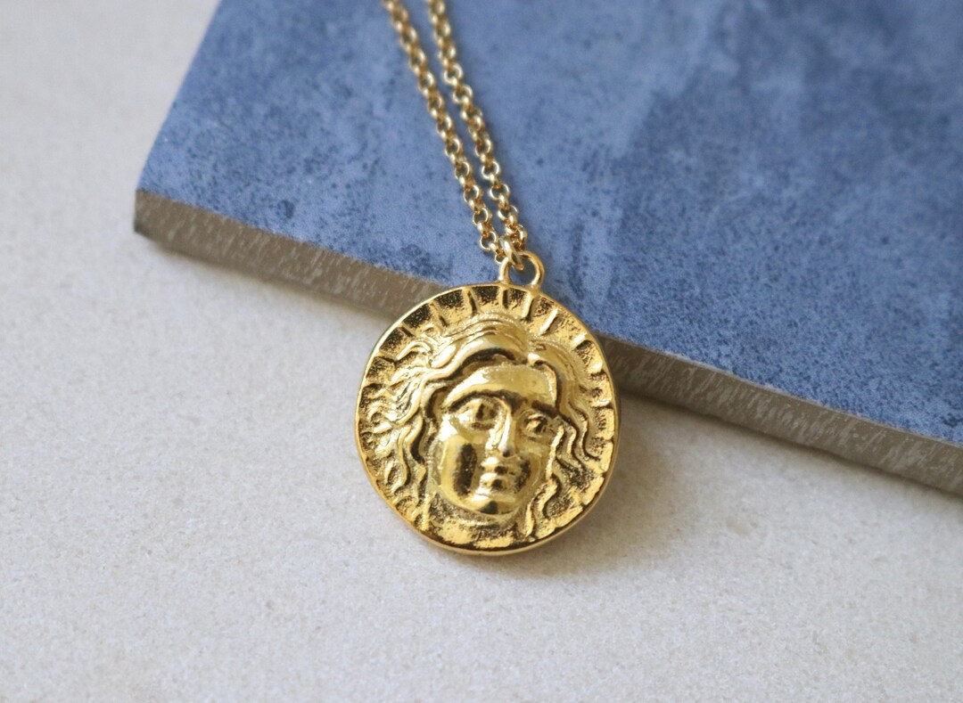 Ancient Greek Large Helios & Rose of Rhodes Coin Medallion Necklace ...