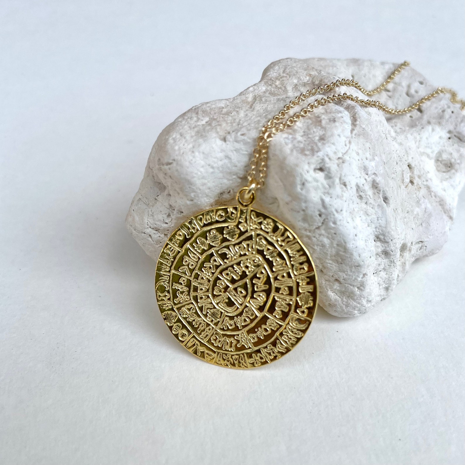XL Vermeil Ancient Greek Minoan Phaistos Disc Coin Necklace - Made in ...