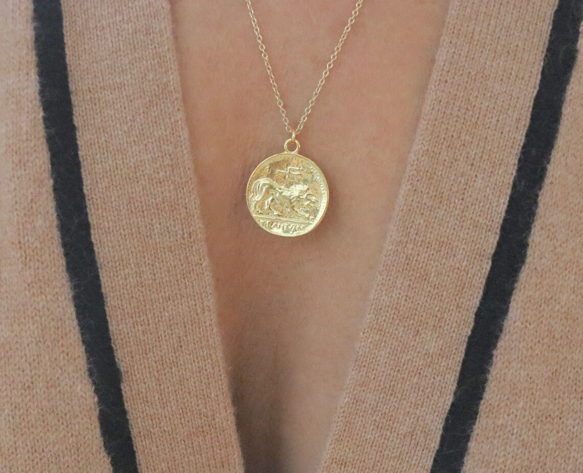 Ancient Greek Warrior Goddess ATHENA & Lion Medallion Coin Necklace - Etsy