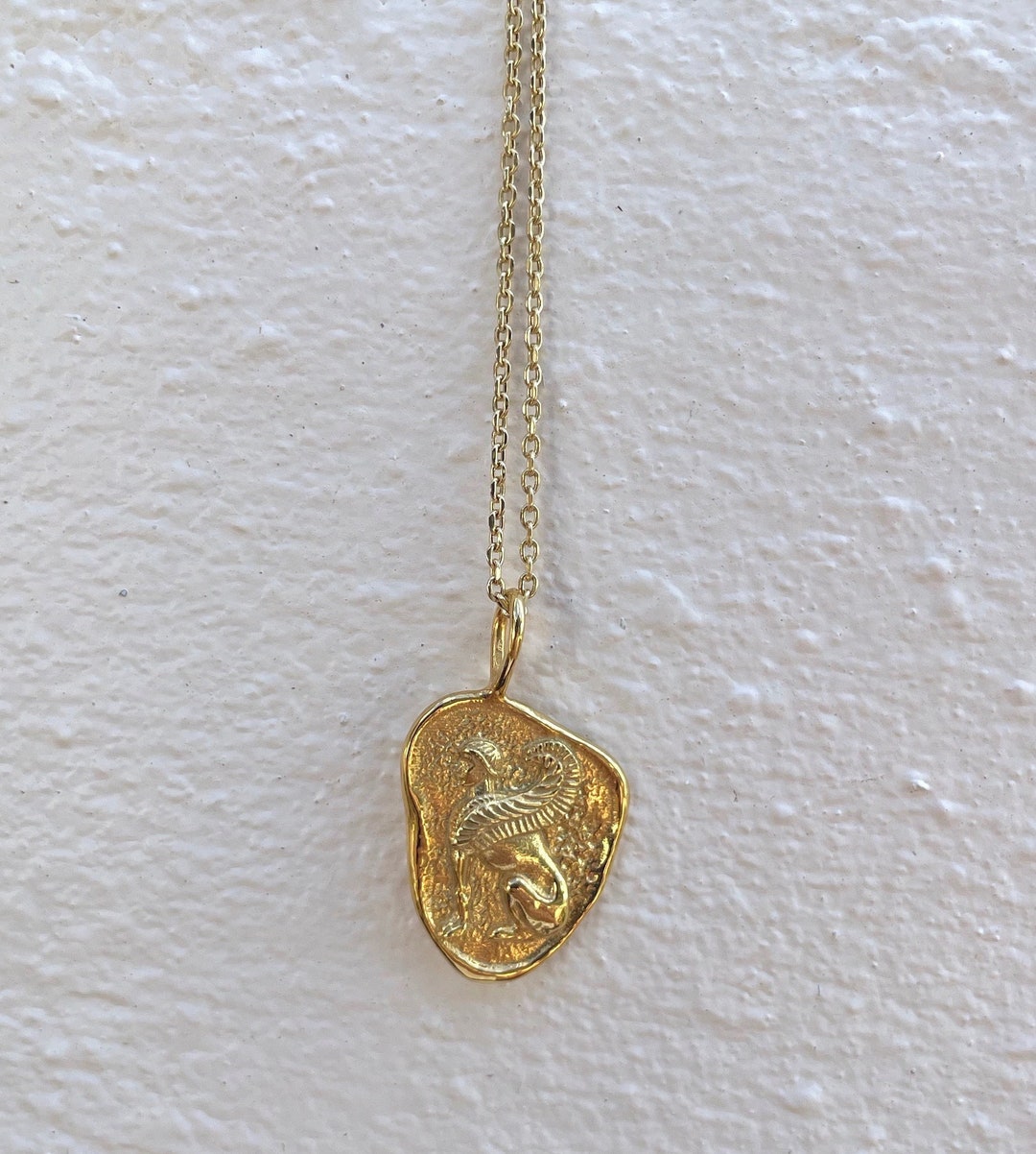 14K Gold Vermeil Naxian SPHINX Coin Necklace - Made in Greece - Etsy