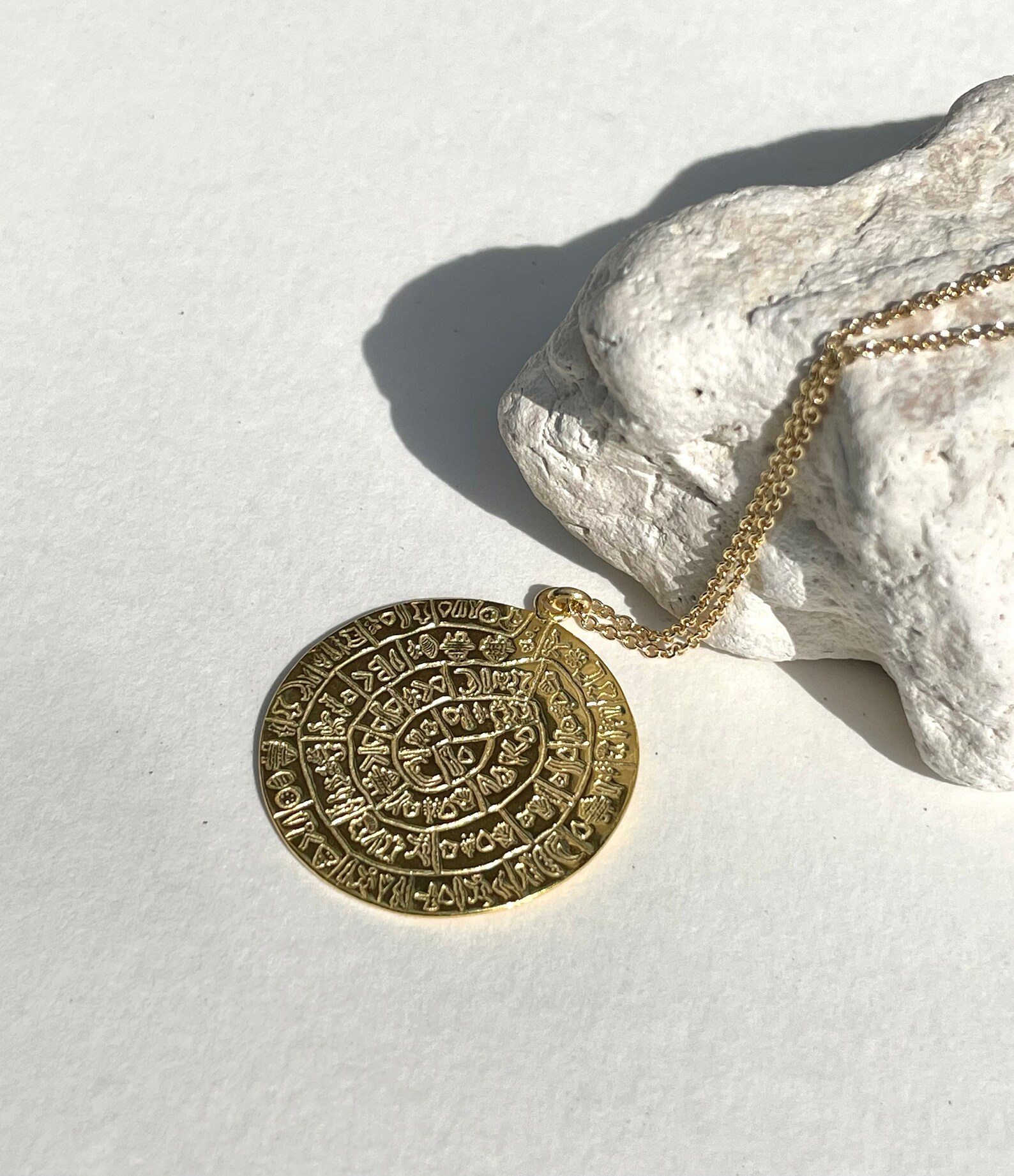 XL Vermeil Ancient Greek Minoan Phaistos Disc Coin Necklace - Made in ...