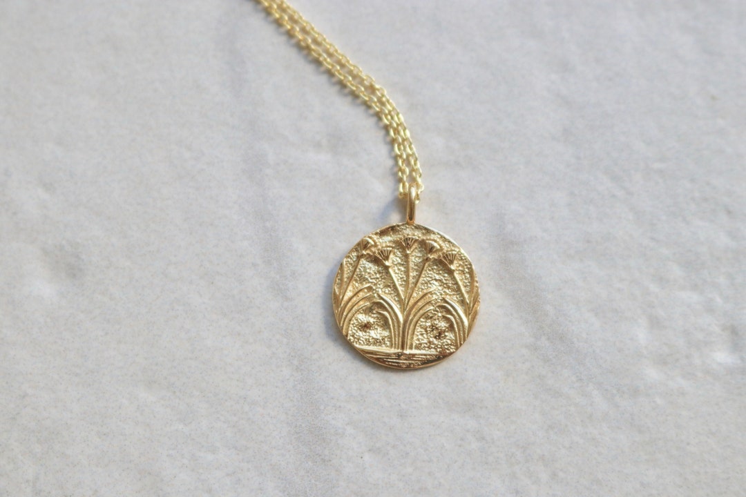 Vermeil 14K Gold Ancient Greek PAPYRUS Flower Coin Medallion Necklace ...