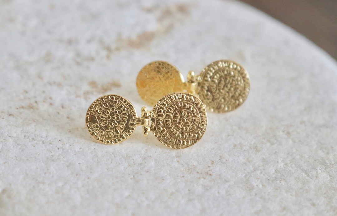 Vermeil Ancient Greek Minoan Phaistos Disc Coin Earrings - Made in ...