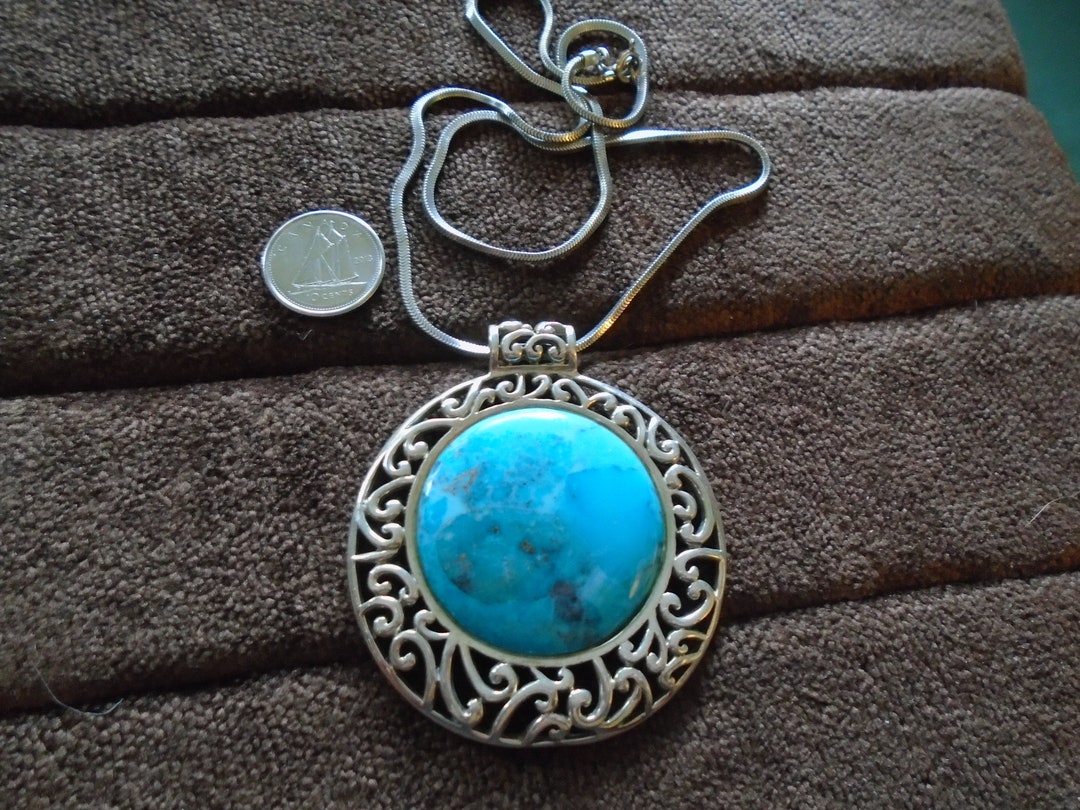 Barse Huge Turquoise 925 Silver Pendant/necklace - Etsy