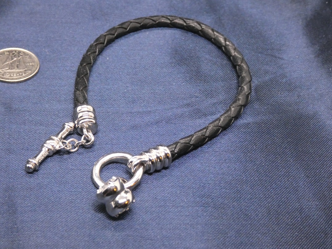 Jacmel JCM With Hanging Charm Black Leather Cord 925 Sterling Toggle ...