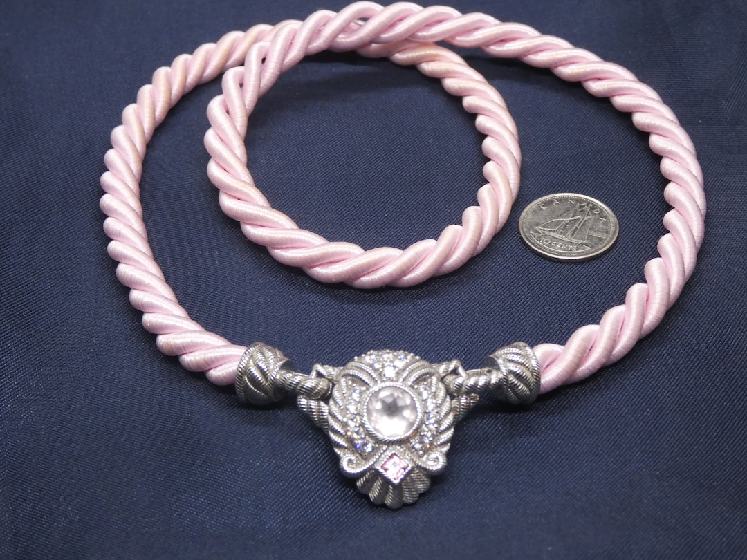 Judith Ripka Necklace With Pink Color Silk Cord 925 Silver - Etsy